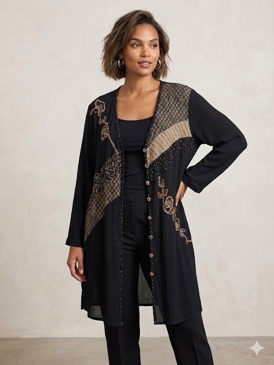 Koret | Sweaters | Koret Vintage Black Rayon Cardigan With Subtle Taupe ...